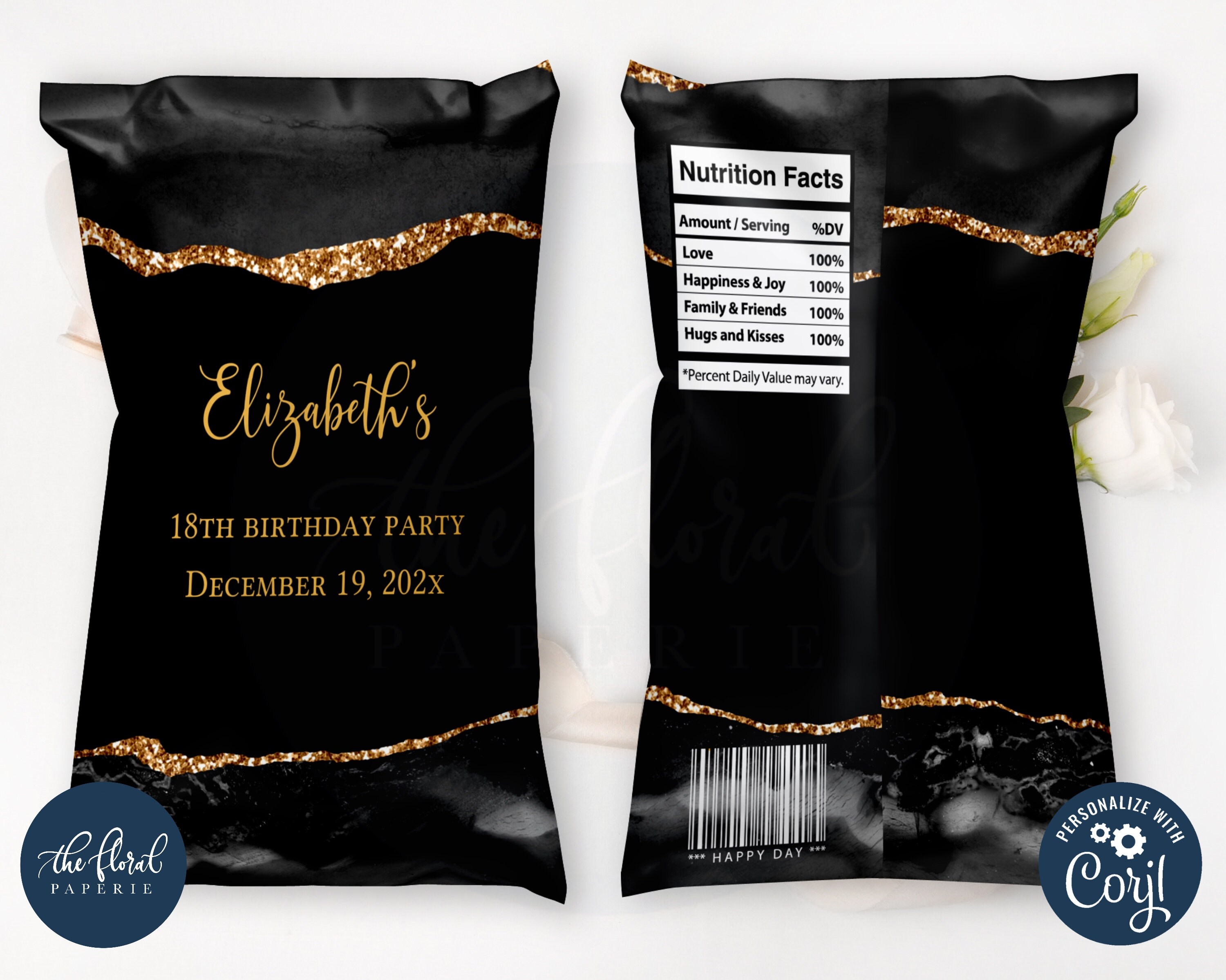 Black and Gold Chip Bag Template Editable Potato Chip Bag - Etsy