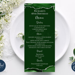Green and Silver Menu Card Template, Editable Event Menu Card ...