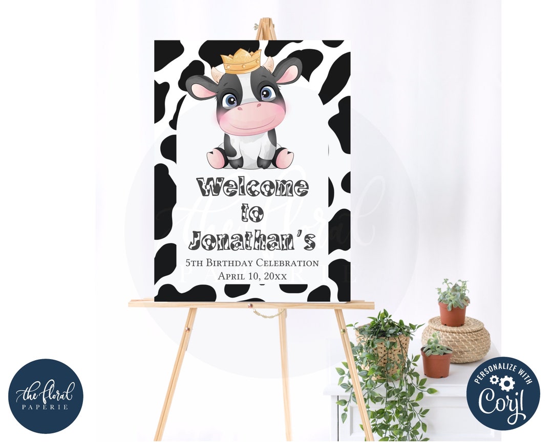 Cow Birthday Welcome Sign Template, Printable Cow Welcome Sign, Cow ...