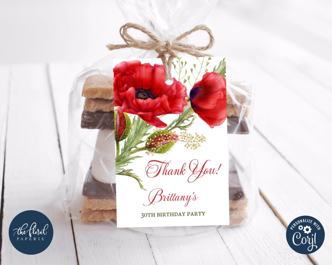 Poppy Favor Tags Template, Editable Red Poppy Thank You Favor Tags ...