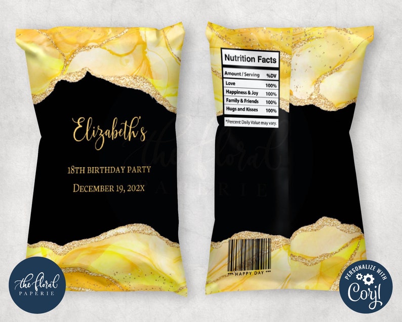 Yellow and Black Chip Bag Template Editable Potato Chip Bag - Etsy