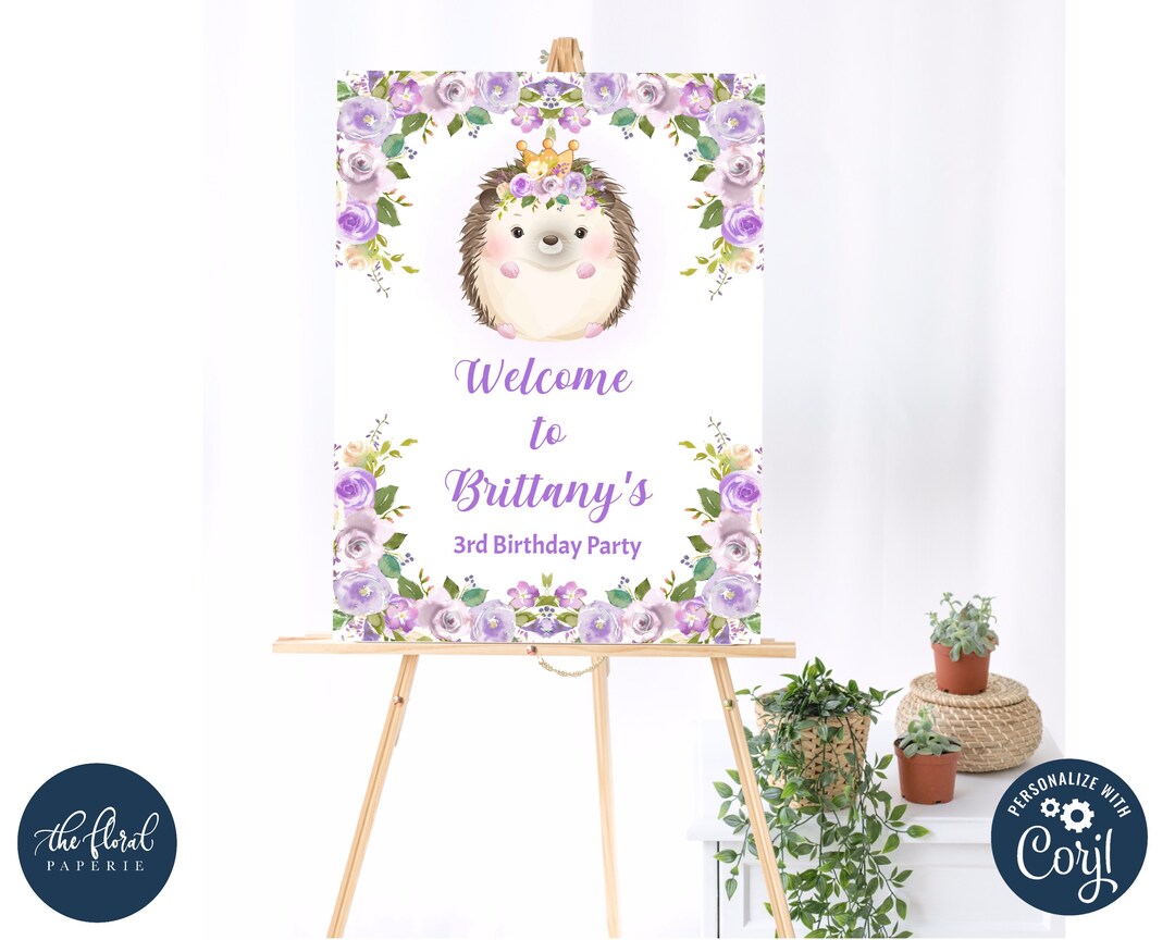Hedgehog Birthday Welcome Sign Template, Editable Hedgehog Welcome ...