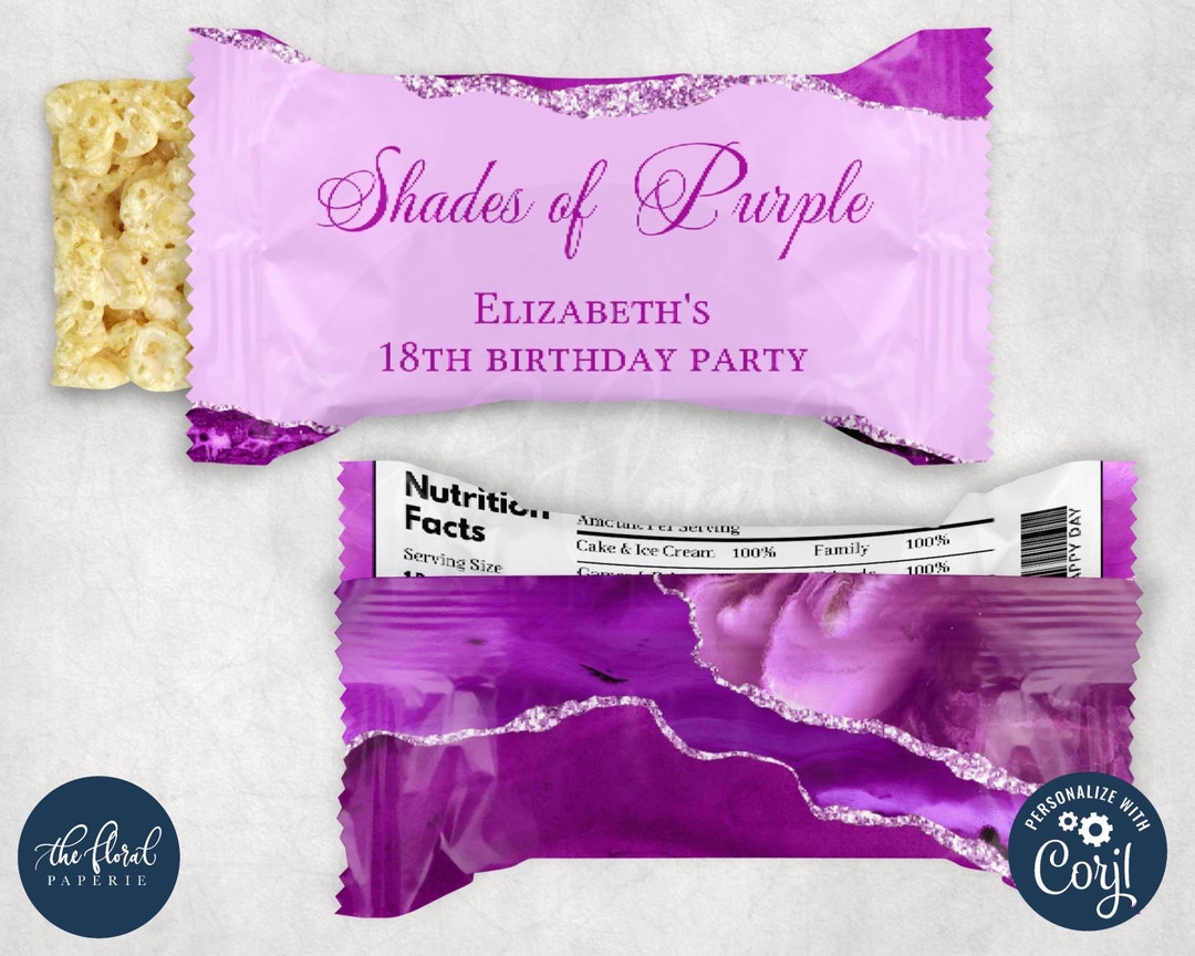 Purple Rice Krispies Wrapper Template, Editable Birthday Favors ...