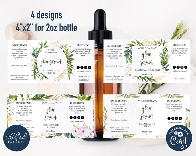 Essential Oil Dropper Bottle Label Template, Printable Greenery Oil ...