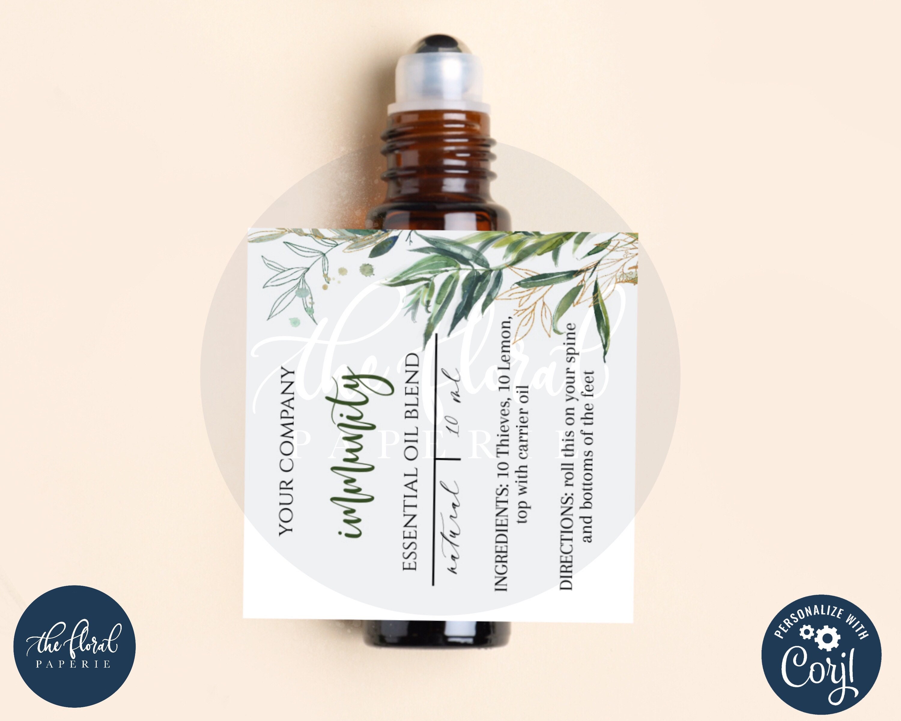 Essential oil label template printable greenery essential oil | Etsy