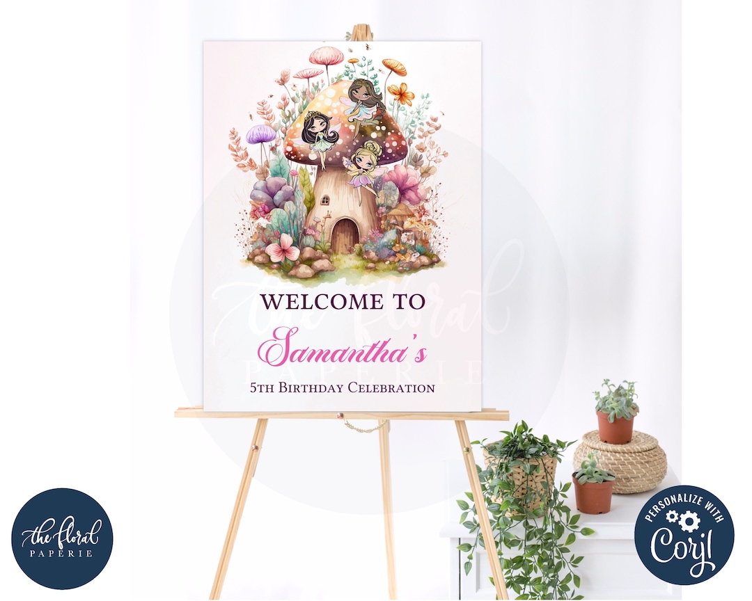 Fairy Welcome Sign Template, Forest Fairy Welcome Poster, Girl Birthday ...