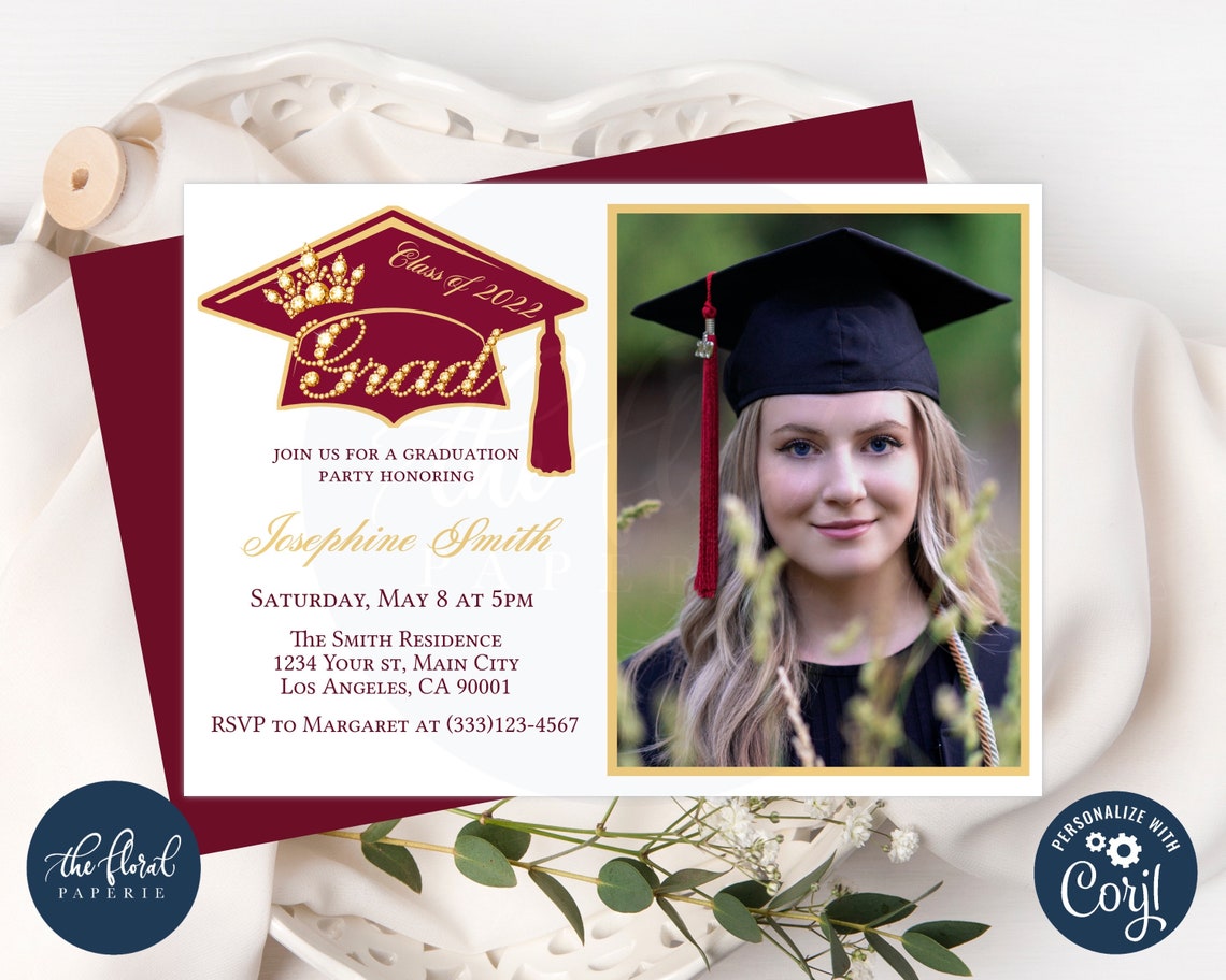 Graduation Party Invitation Template Editable Burgundy and | Etsy