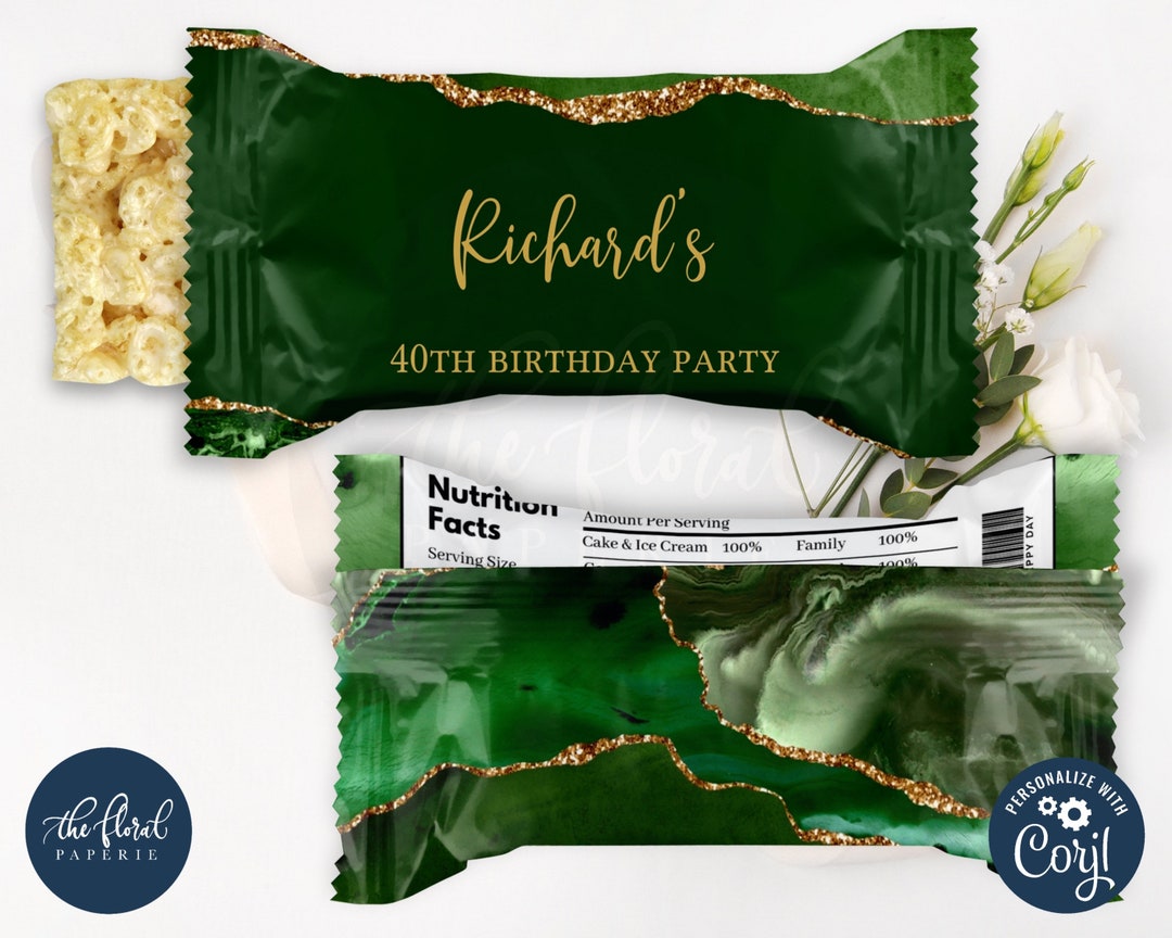 Green and Gold Rice Krispies Wrapper Template, Editable Rice Crispy ...