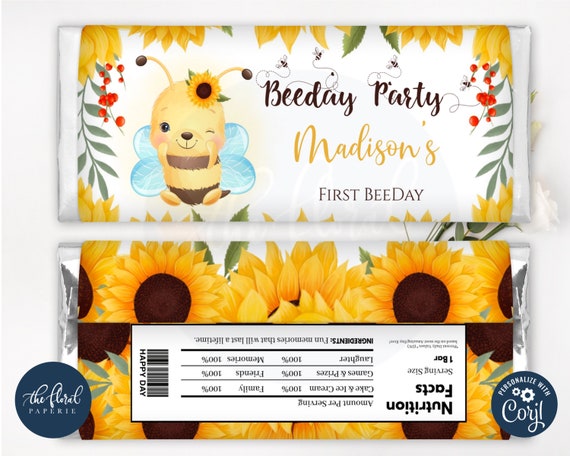 Bee Chocolate Wrapper Template Editable Bee Candy Bars | Etsy