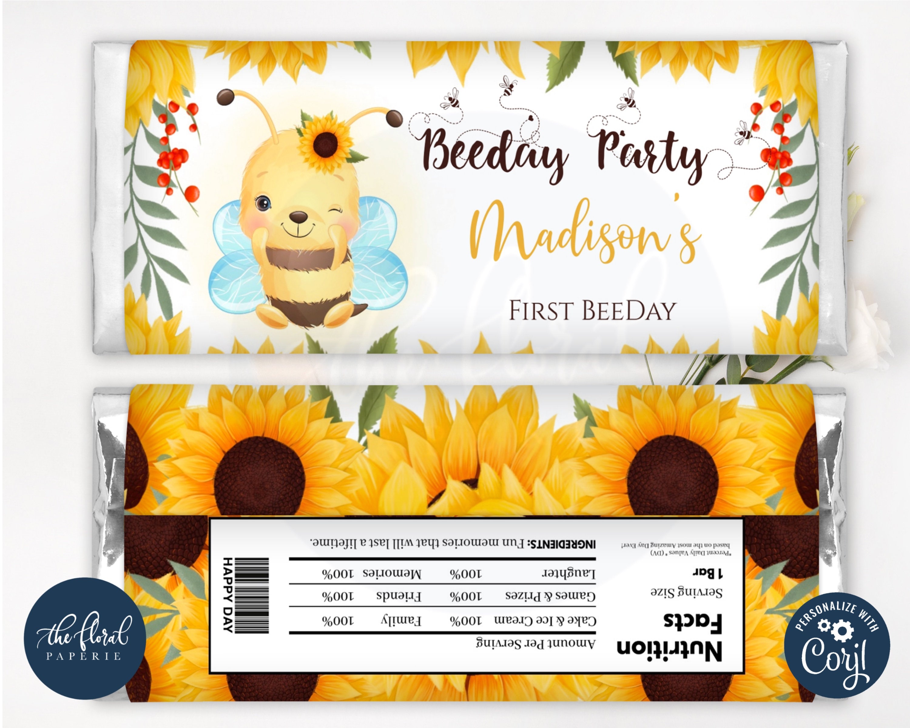 Bee Chocolate Wrapper Template Editable Bee Candy Bars | Etsy