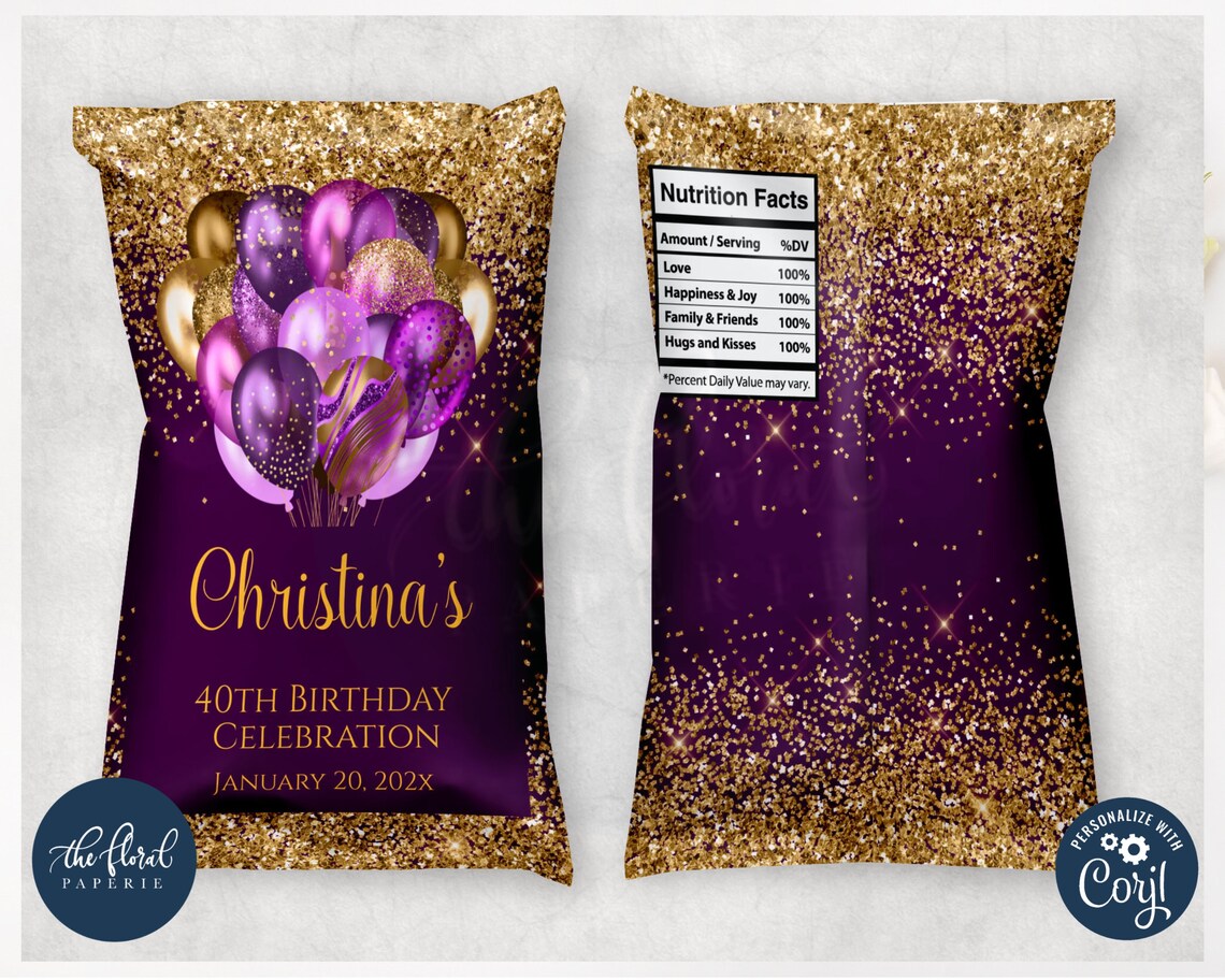 Purple and Gold Chip Bag Template Editable Potato Chip Bag - Etsy