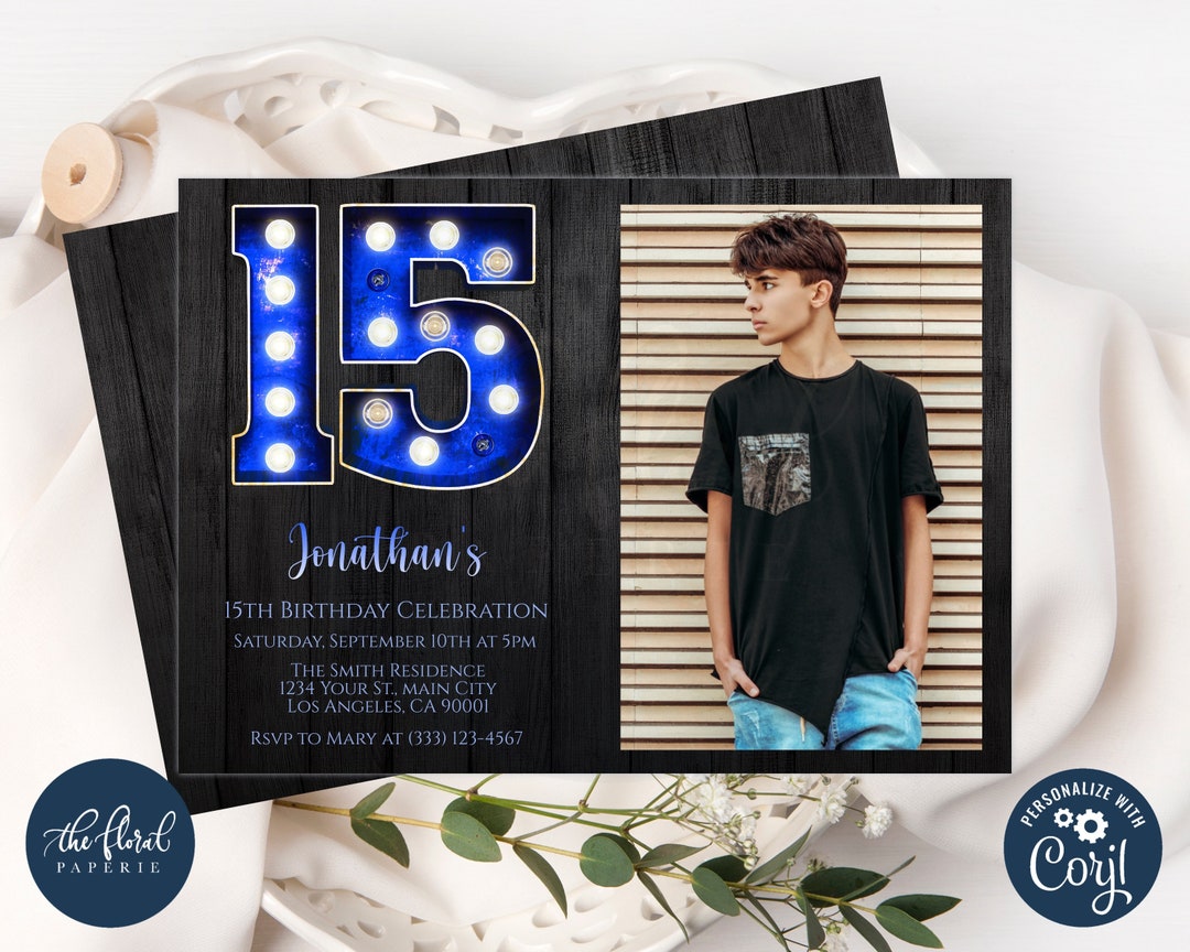 15th Birthday Invitation Template, Editable 15th Birthday Blue and ...