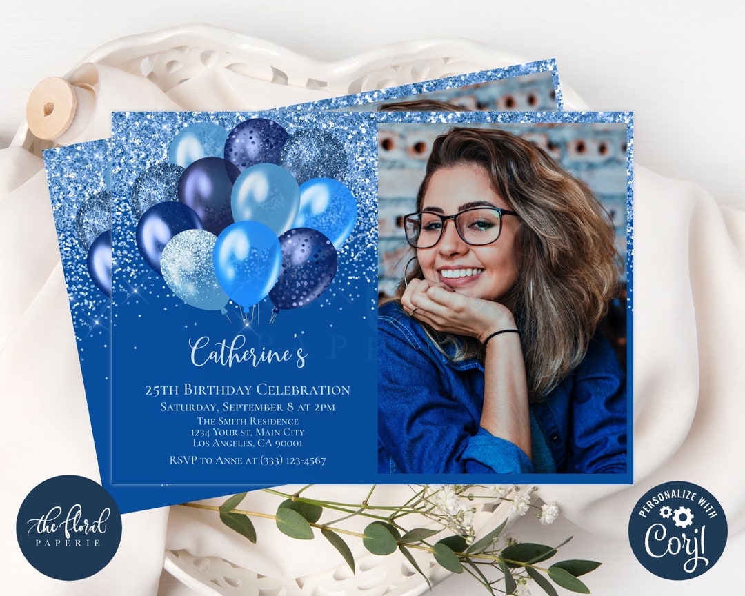 Shades of Blue Birthday Invitation Template, Editable Blue Birthday ...