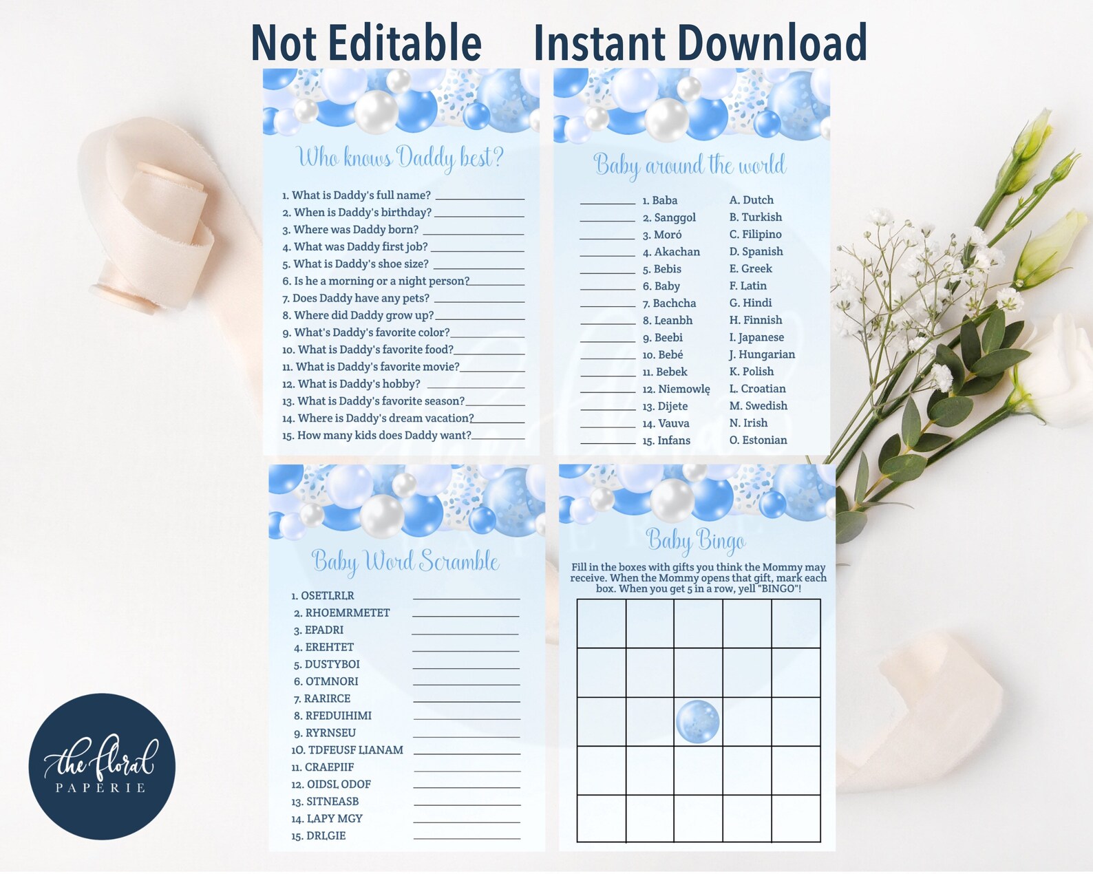 Blue Balloons Baby Shower Games Bundle Printable Boy Baby | Etsy