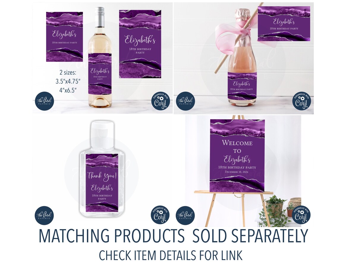 Printable Wine Label Template Editable Purple and Silver - Etsy