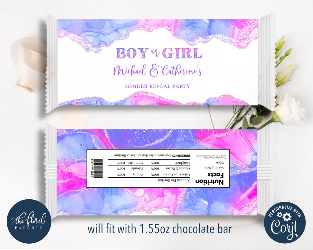 Gender Reveal Chocolate Wrapper Template, Editable Candy Bars Wrapper ...