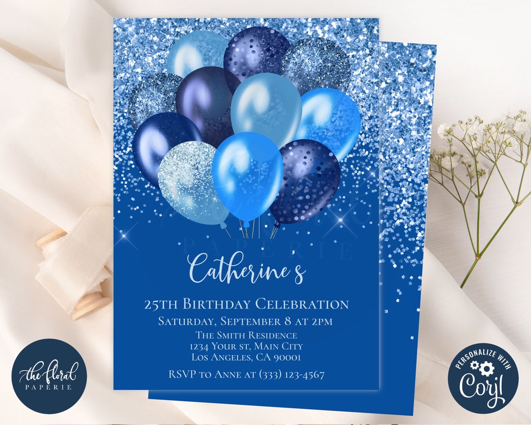Shades of Blue Birthday Invitation Template, Editable Blue Birthday ...