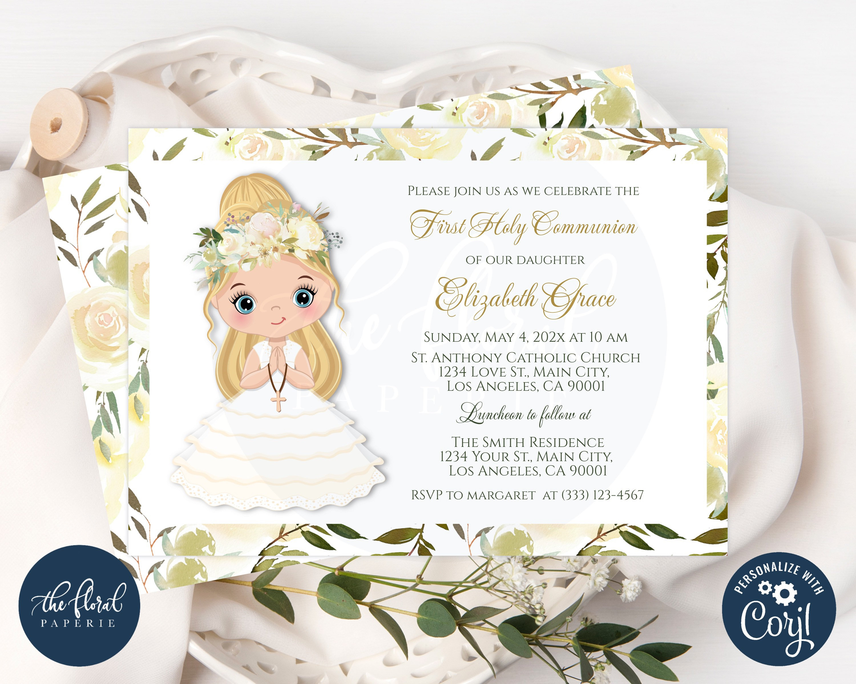 First Holy Communion Blank Invitations