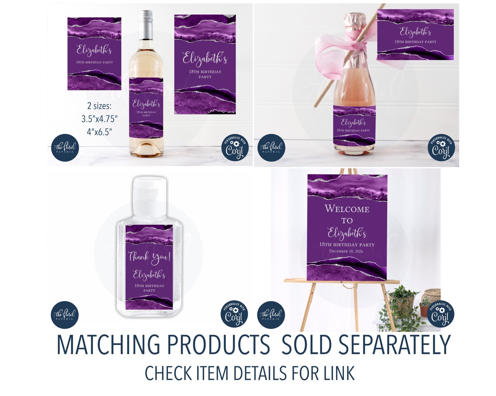 Purple and Silver Mini Champagne Label Template Editable Wine - Etsy