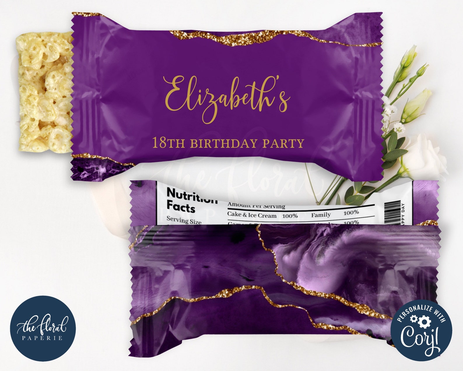 Purple and Gold Rice Krispies Wrapper Template Editable Rice - Etsy