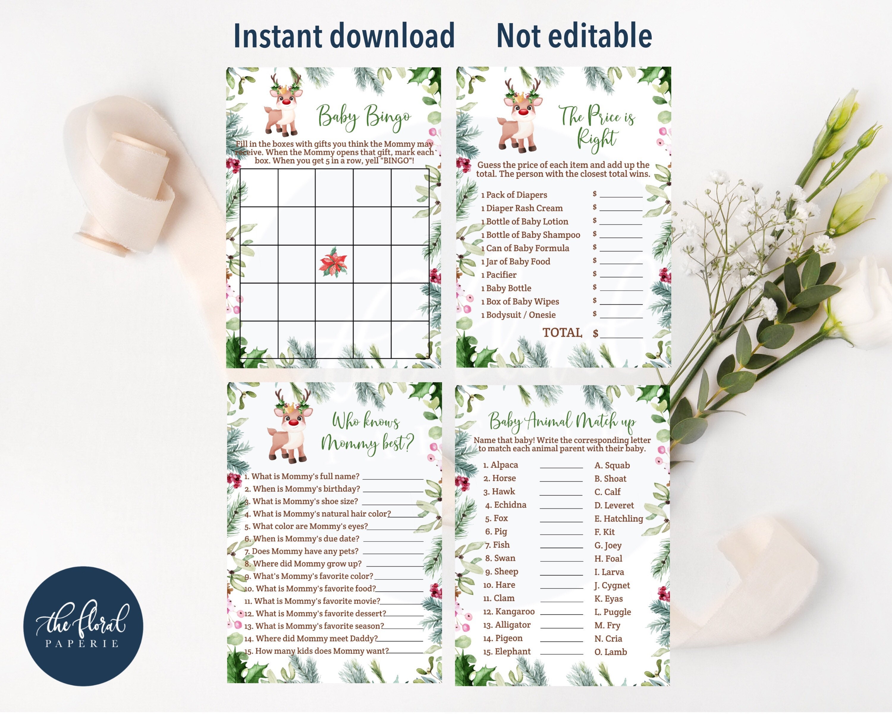 Reindeer Baby Shower Games Bundle, Printable Reindeer Shower Games ...