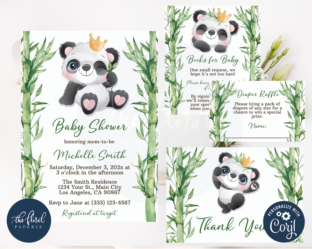 Panda Baby Shower Invitation Template, Girl Baby Shower Invites Set ...