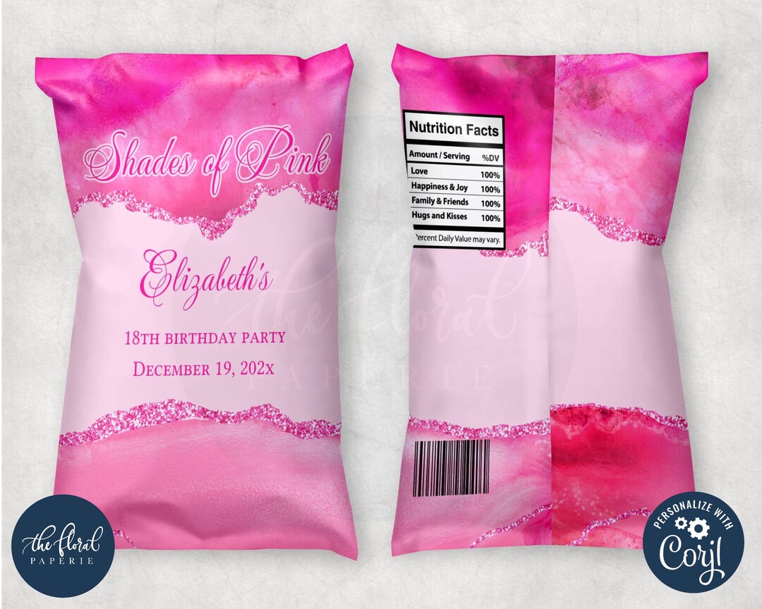 Shades of Pink Chip Bag Template, Editable Potato Chip Bag Wrapper ...