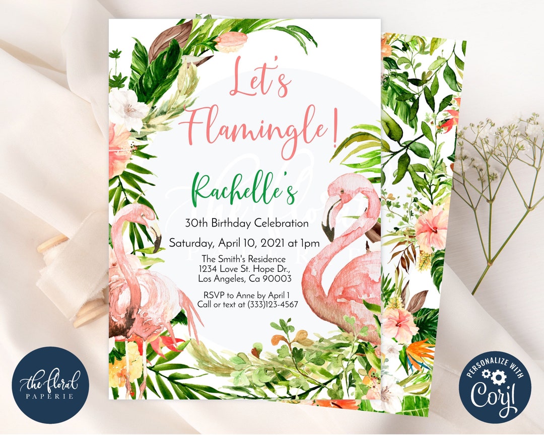 Flamingo Birthday Invitation Template, Editable Girl Birthday Party ...