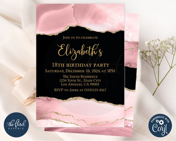 Debut Invitation Designs Pink And Black