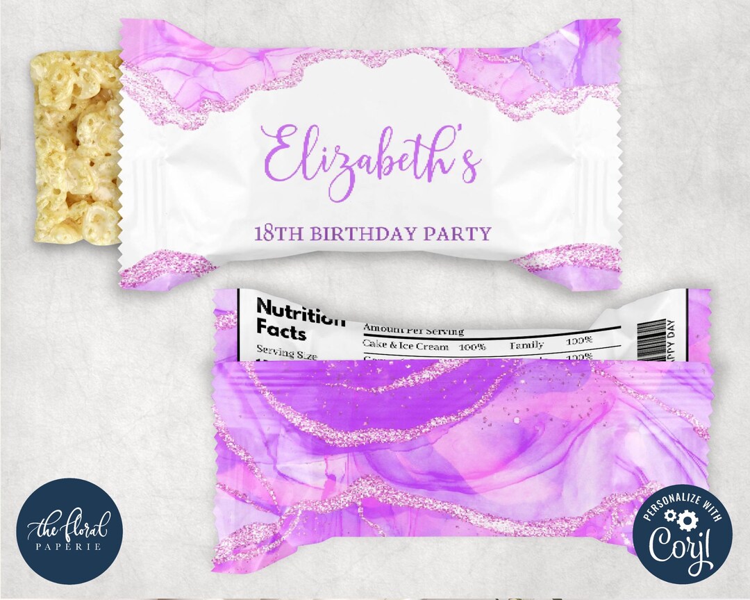 Purple Rice Krispies Wrapper Template, Editable Rice Crispy Wrapper ...