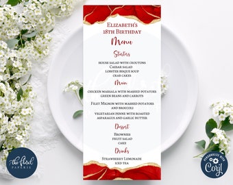 Editable Birthday Party Menu Card Template Red and White - Etsy