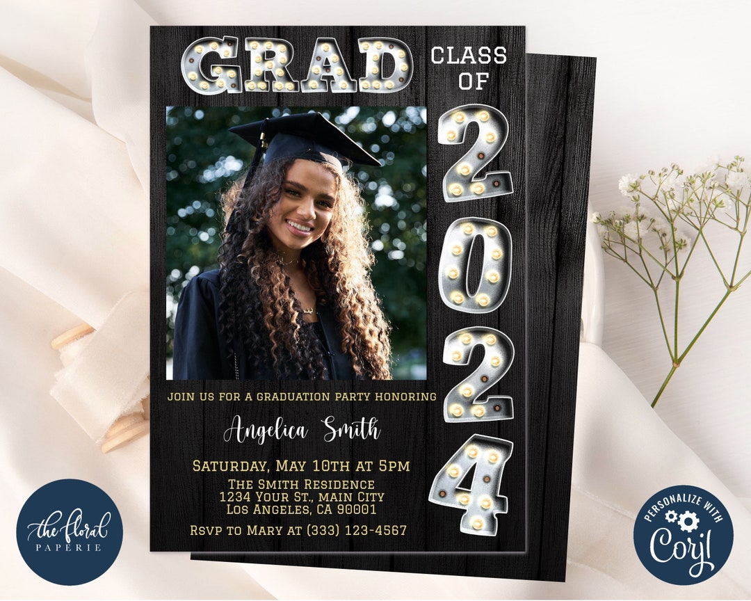 Graduation Party Invitation Template, Black and Silver Graduation Party ...