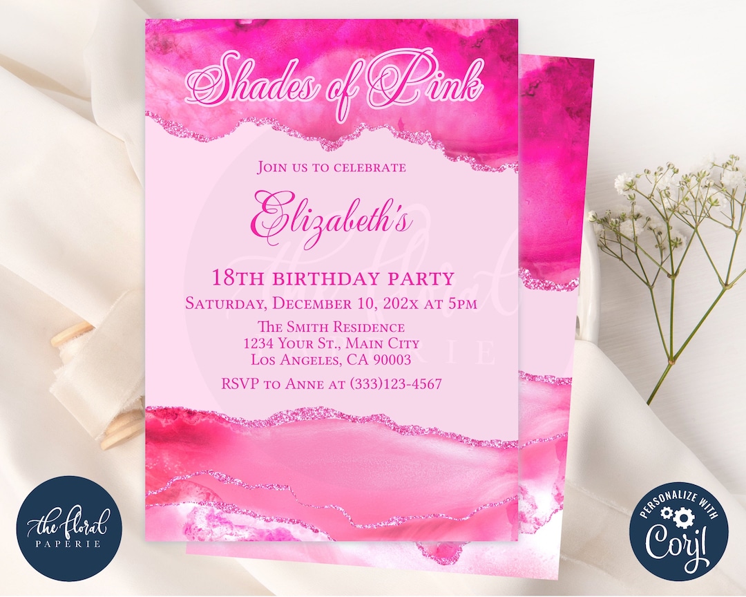 Shades of Pink Birthday Invitation Template, Editable Any Age Birthday ...