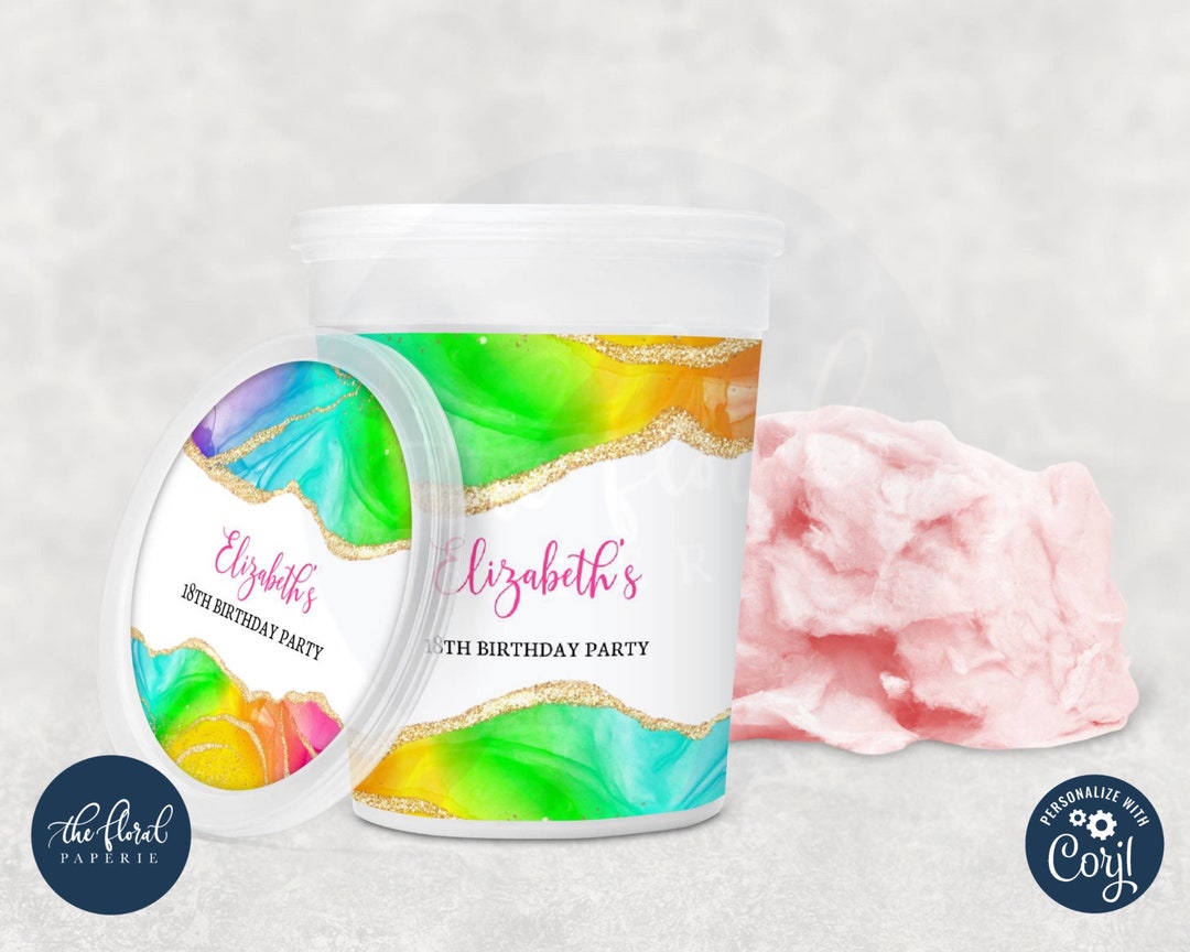 Rainbow Cotton Candy Tub Label Template, Editable Cotton Candy Tub ...