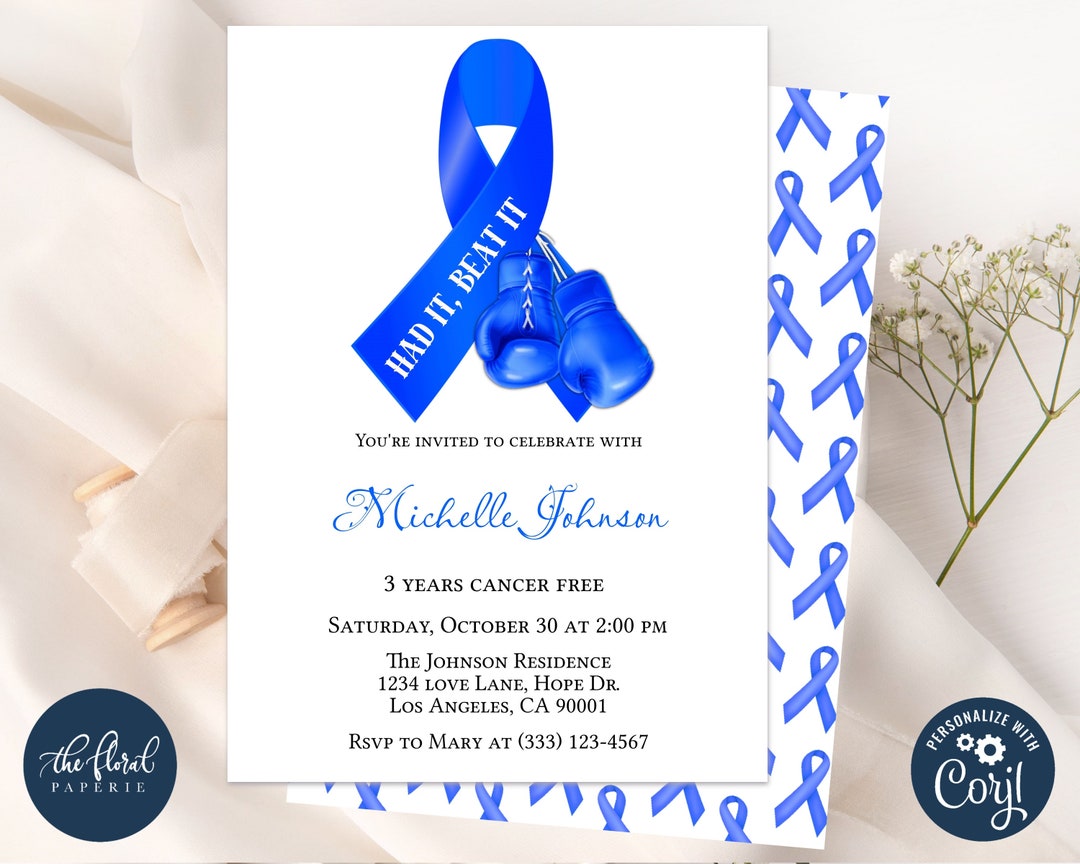 Colon Cancer Survivor Invitation Template, Editable Blue Ribbon ...