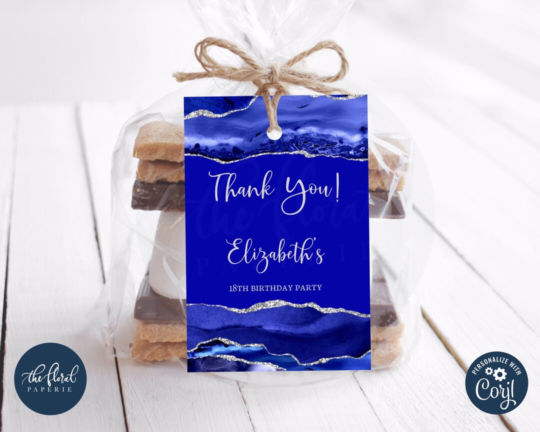Royal Blue and Silver Birthday Favor Tags Template, Shades of Blue Gift ...