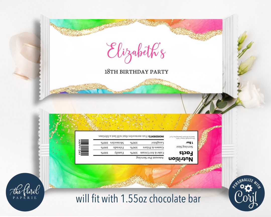 Rainbow Chocolate Wrapper Template, Editable Candy Bar Wrapper ...