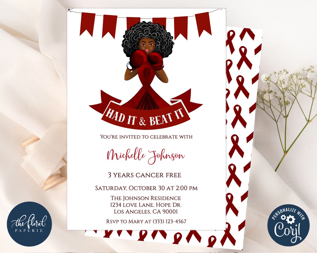 Multiple Myeloma Cancer Survivor Invitation Template, Burgundy Cancer ...