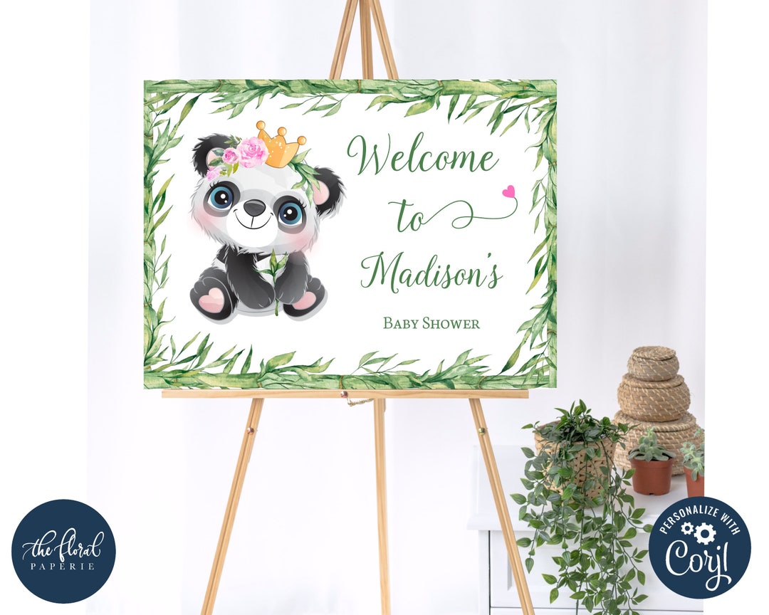 Panda Birthday Welcome Sign Template, Editable Panda Birthday Welcome ...