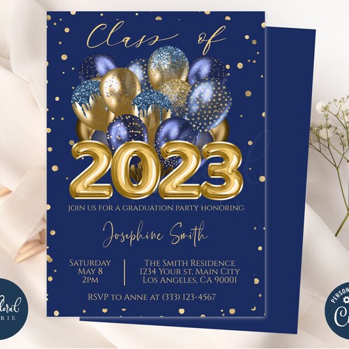 Editable Graduation Party Invitation Blue & Gold Invitation - Etsy