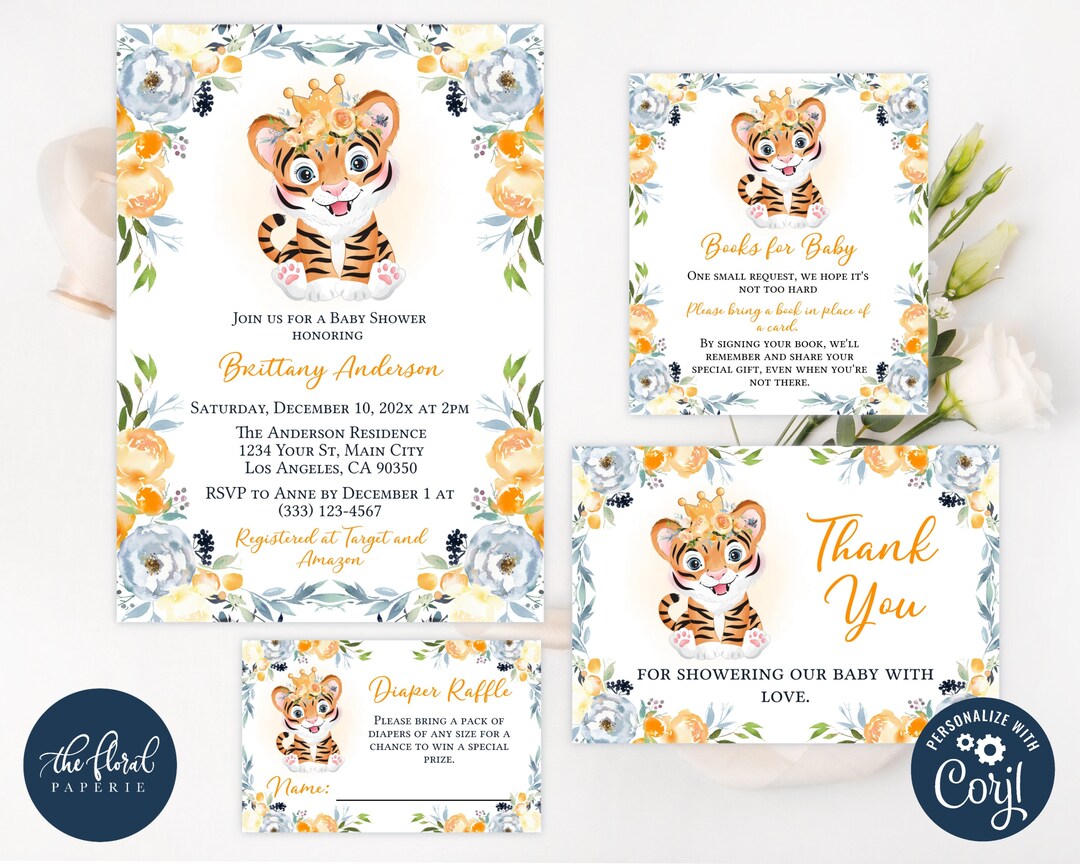 Tiger Baby Shower Invitation Template, Tiger Baby Shower Invite Bundle ...