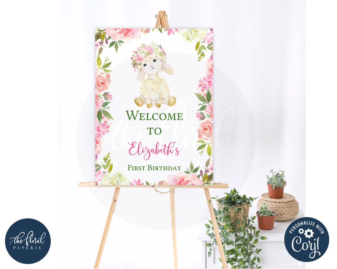 Lamb Birthday Welcome Sign Template, Printable Lamb Welcome Sign ...