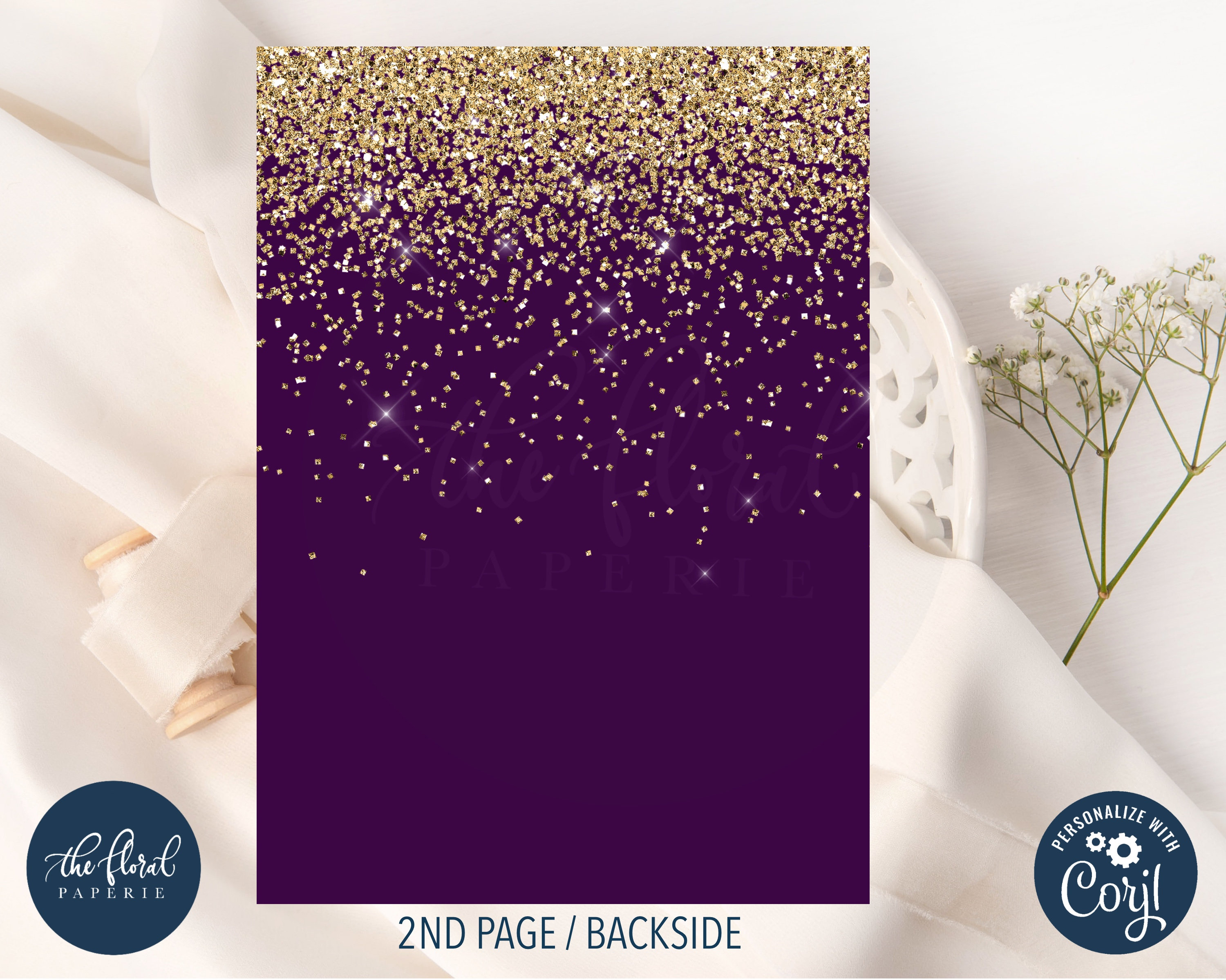 Purple Black And Gold Birthday Invites