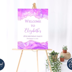 Purple Welcome Sign Template, Printable Purple Birthday Sign, Purple ...
