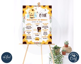 Editable Bee Milestone Birthday Poster Bumble Bee First - Etsy
