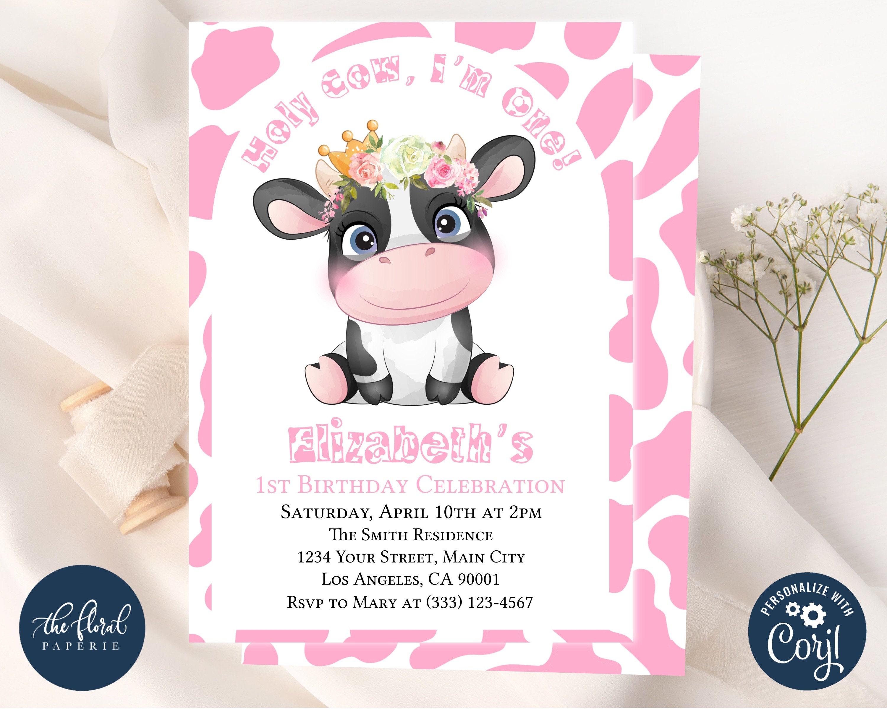 Cow Birthday Invitation Template Editable Cow Birthday - Etsy