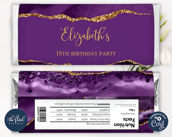 Purple and Gold Chocolate Wrapper Template Editable Candy Bar - Etsy