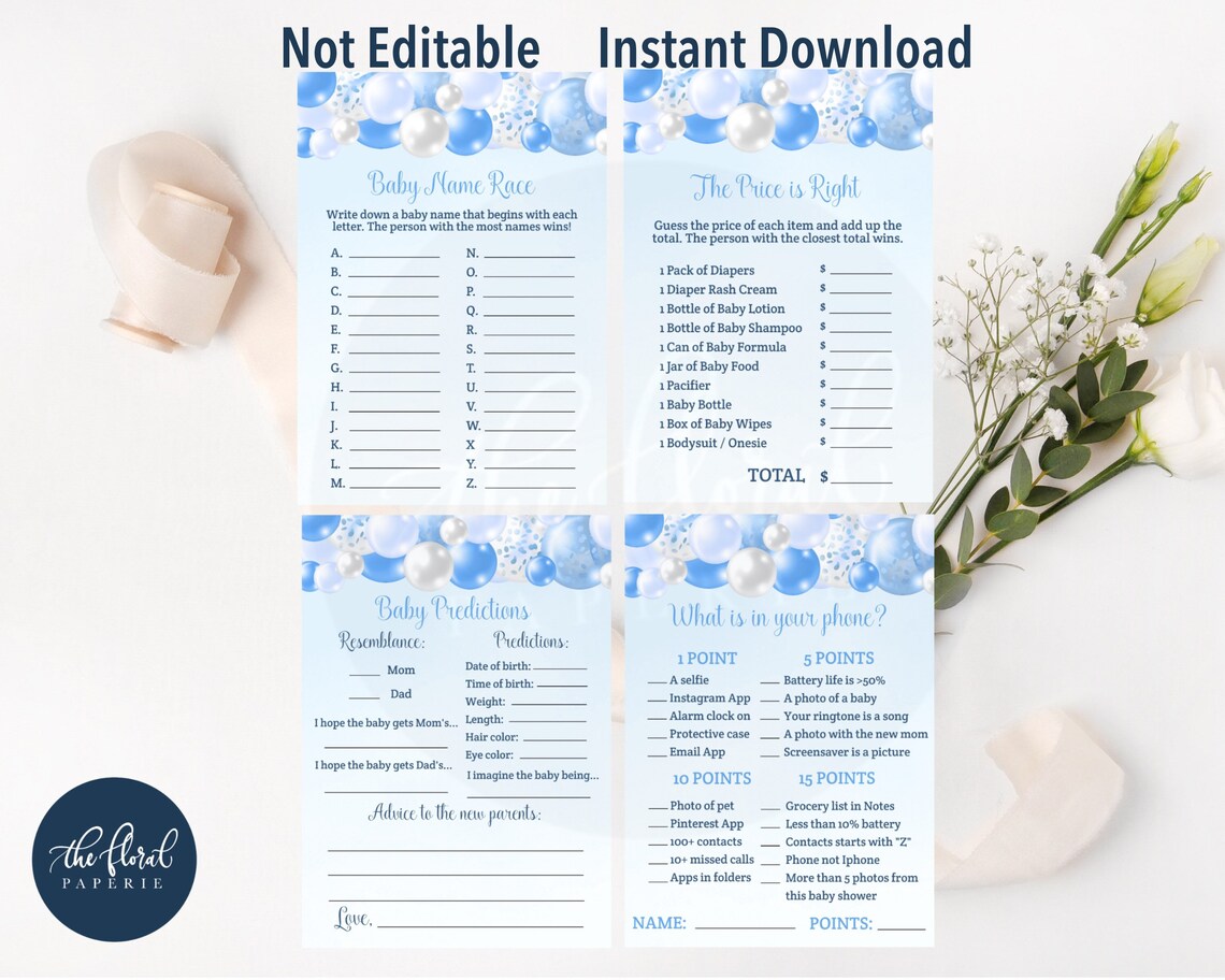 Blue Balloons Baby Shower Games Bundle Printable Boy Baby | Etsy