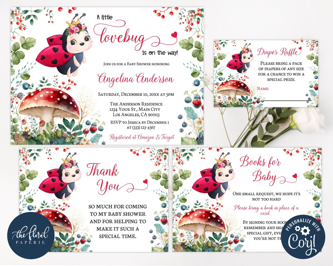Ladybug Baby Shower Invitation Template, Editable Ladybug Invitation ...