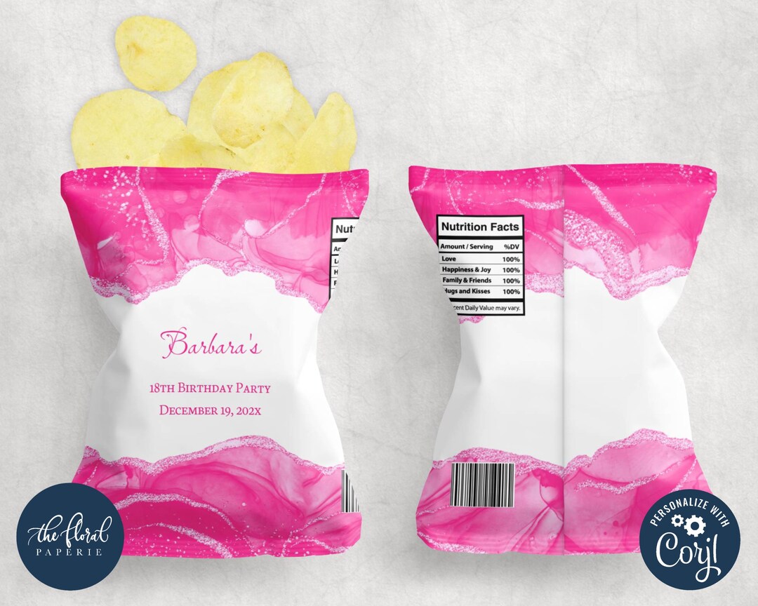 Hot Pink Chip Bag Wrapper, Shades of Pink Chip Bag Template, Printable ...